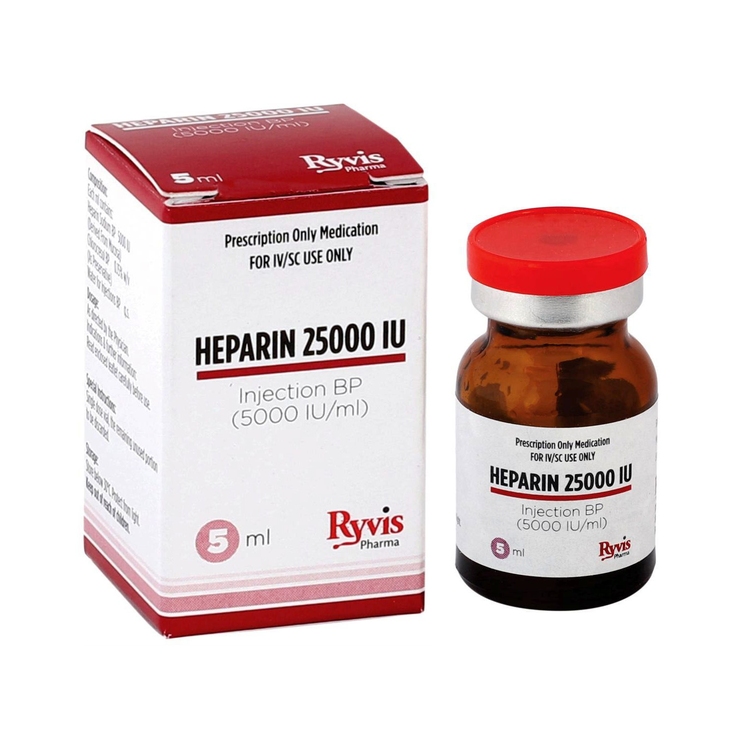 Heparin Sodium Injection BP 5000 IU ml I e 25000 IU 5ml Ryvis Pharma